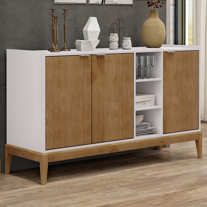 Balcao Buffet 3 Portas Em MDF/Madeira Maciça 2904 Milao Off White ...