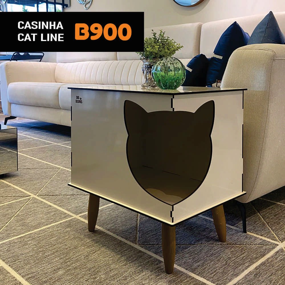 Casinha Cat Line Pet Gato Premium MDF Pés Palito Champagne - Desk ...