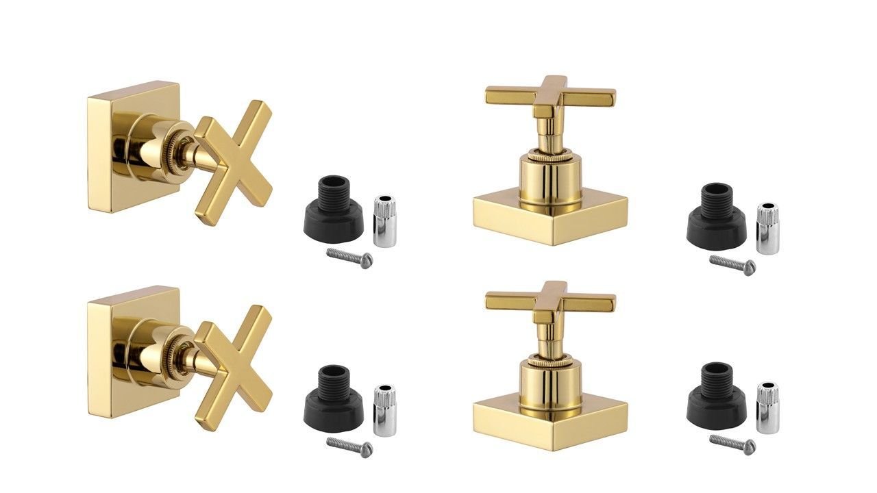 Kit 4 Acabamento para Registro Banheiro Cruzeta Quadrado Dourado ...