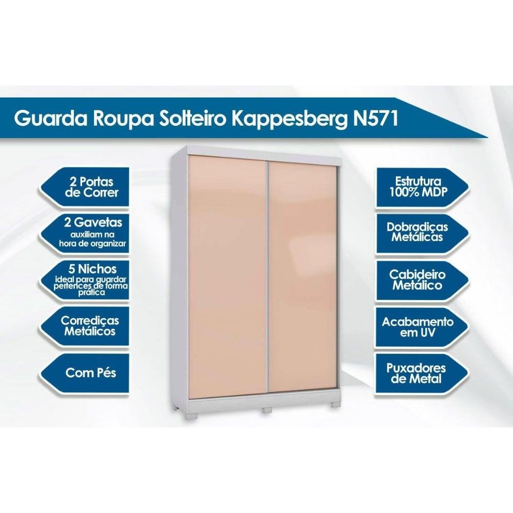 Guarda Roupa 2 Portas de Correr e 2 Gavetas C/pés N571 Branco - Kappesberg | MadeiraMadeira