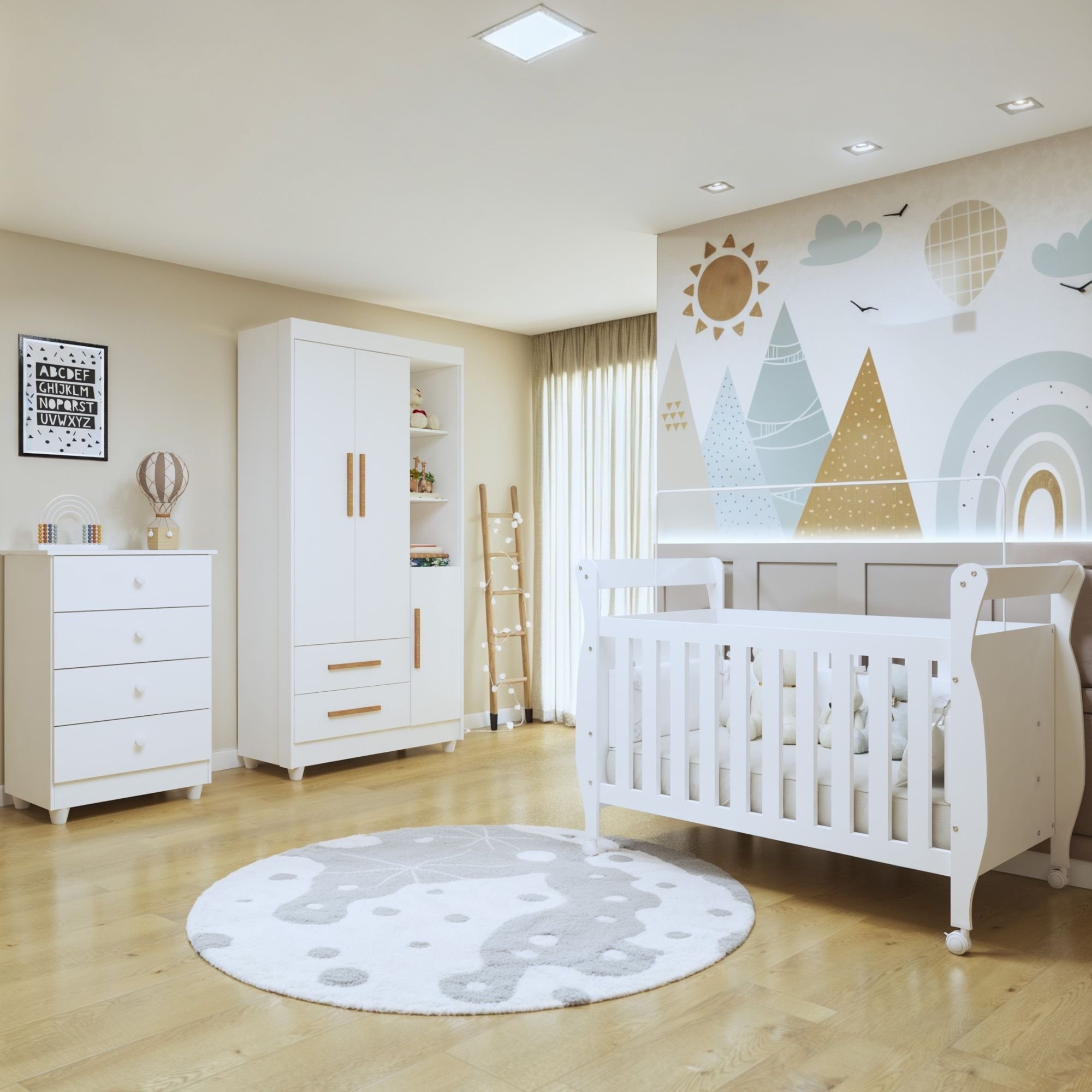 Quarto de Bebê Completo com Cômoda, Berço com Colchão e Guarda Roupas ...