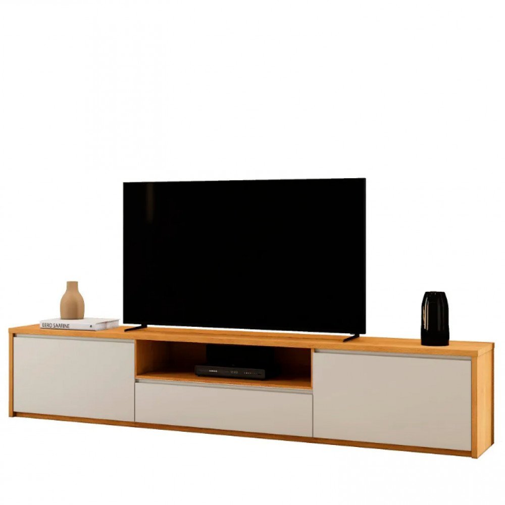 Rack para Tv 75 Polegadas com 3 Portas Viena Pés Madeira Maciça ...
