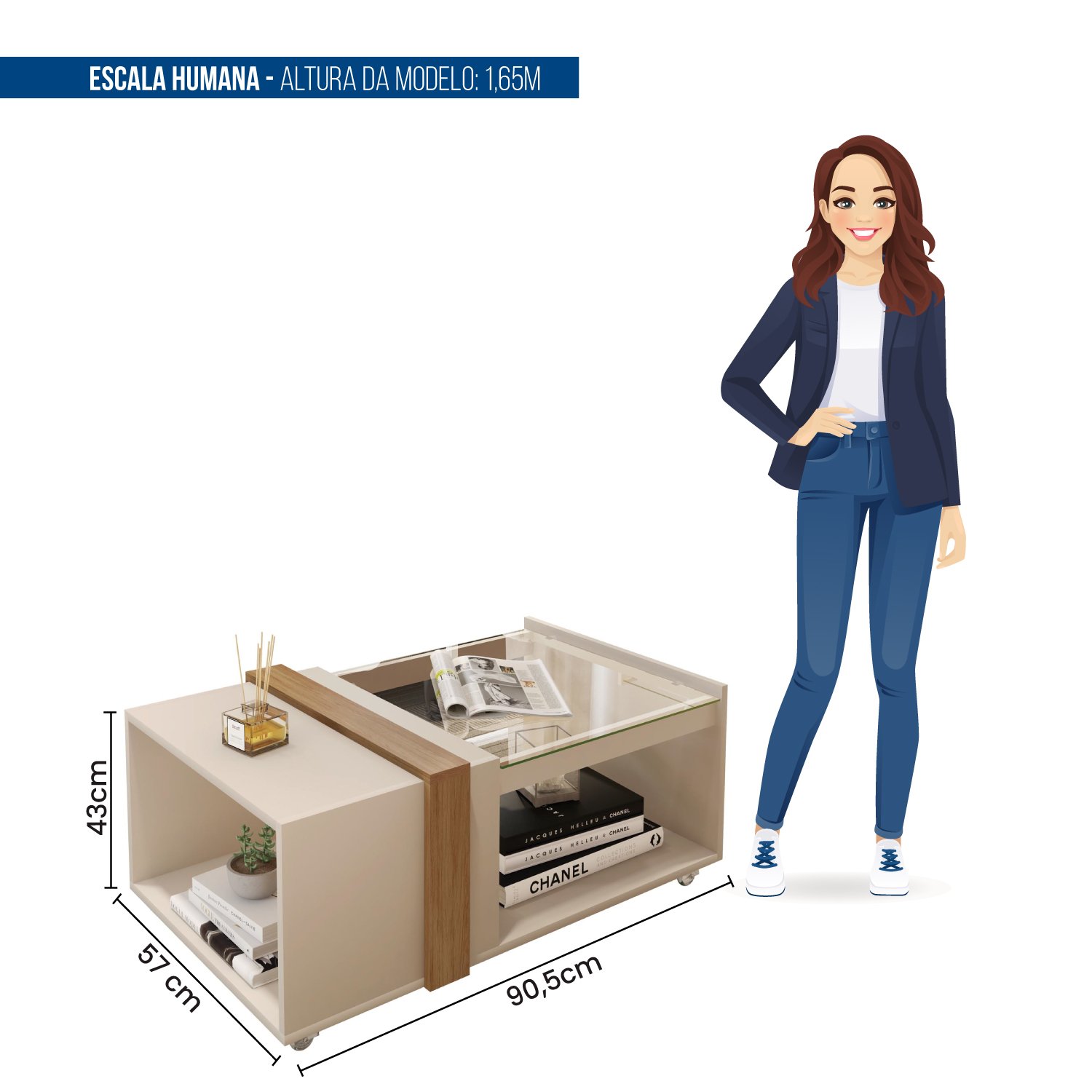 Mesa de Centro Retangular com Vidro França | MadeiraMadeira