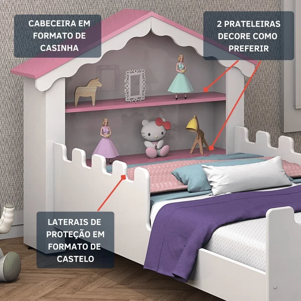 Cama Juvenil Quarto Menina C/ Proteção Lateral Formato Castelo ...