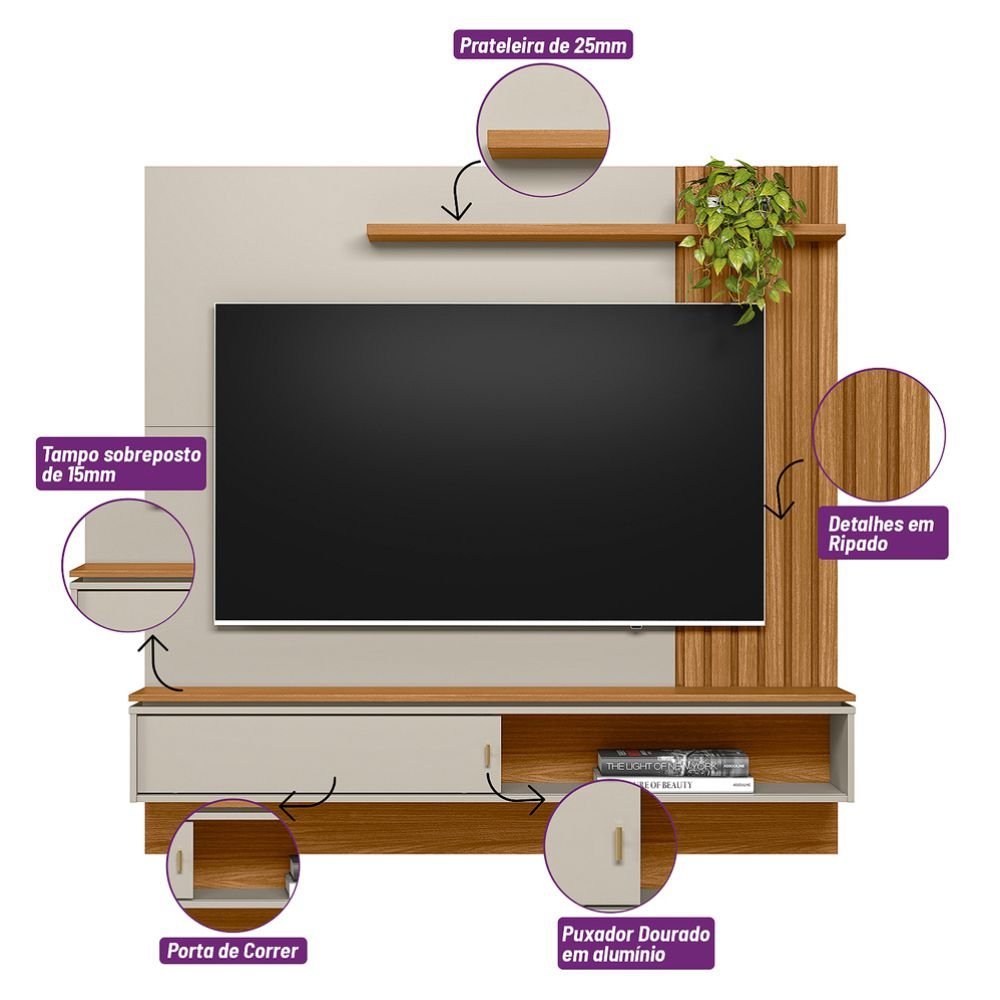 Painel Home para TV 65 Polegadas Eros Nature Off-White | MadeiraMadeira