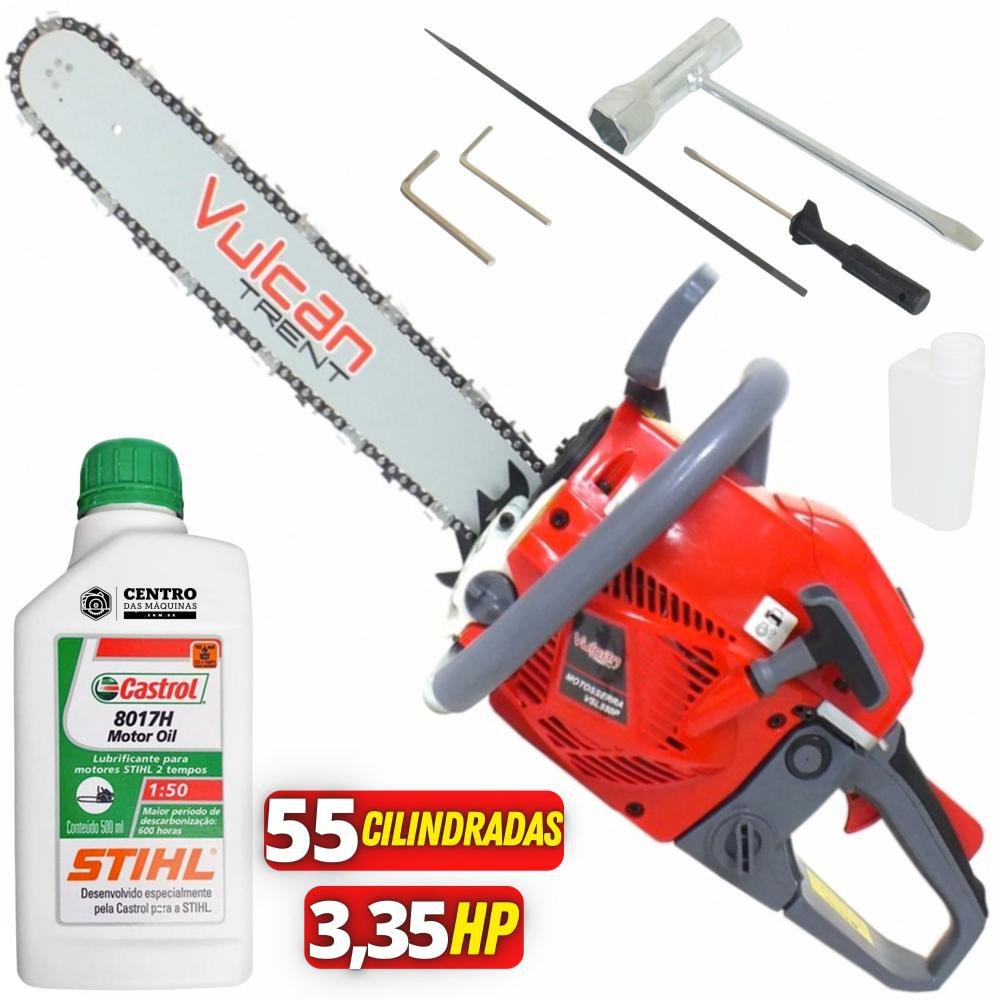 Motosserra Profissional Vulcan VSL550P 2 Tempos 55CC Sabre de 18 Pol + Óleo Castrol Sthil ...