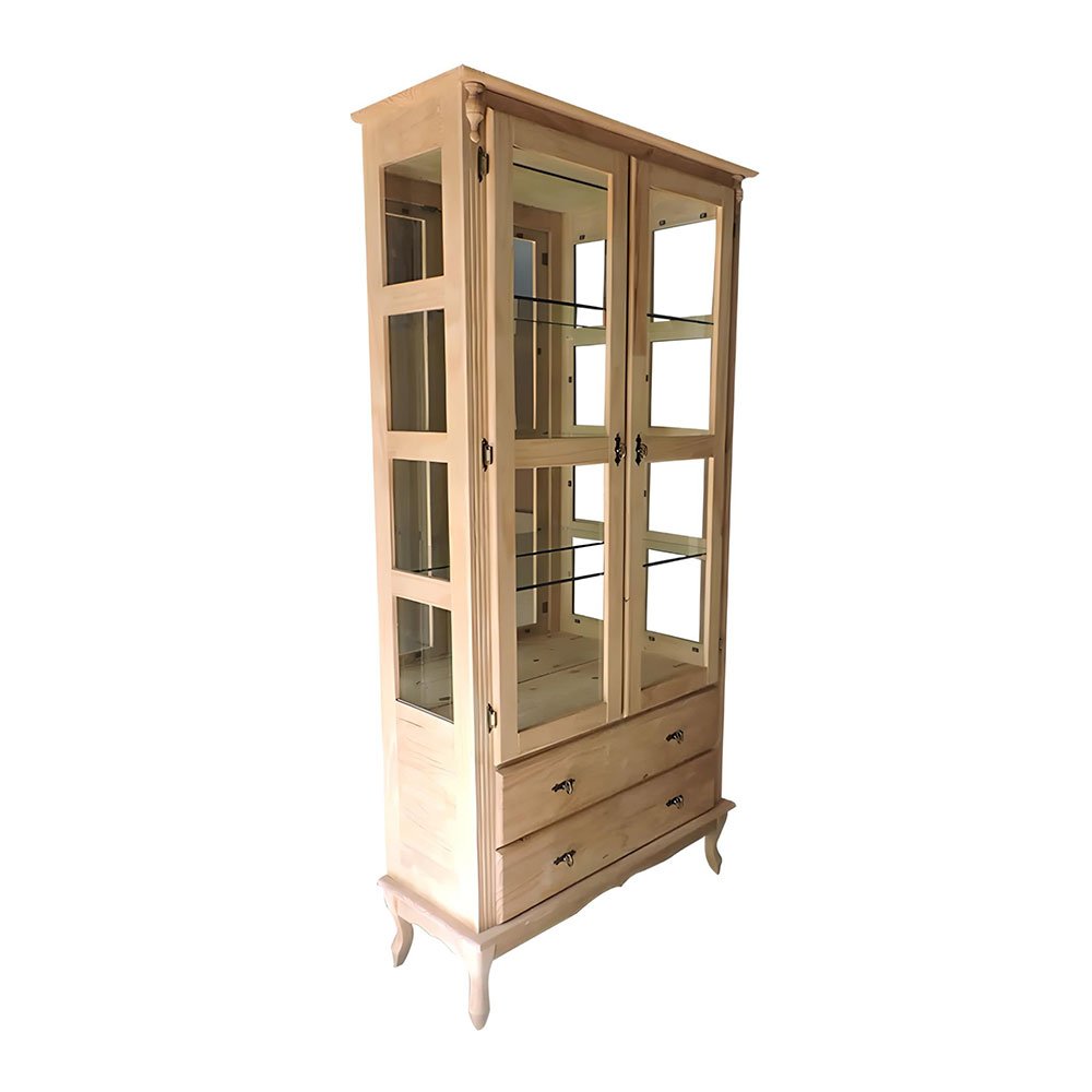 Cristaleira com Espelho 2 Portas 3 Prateleiras de Vidro 2 Gavetas Pés ...