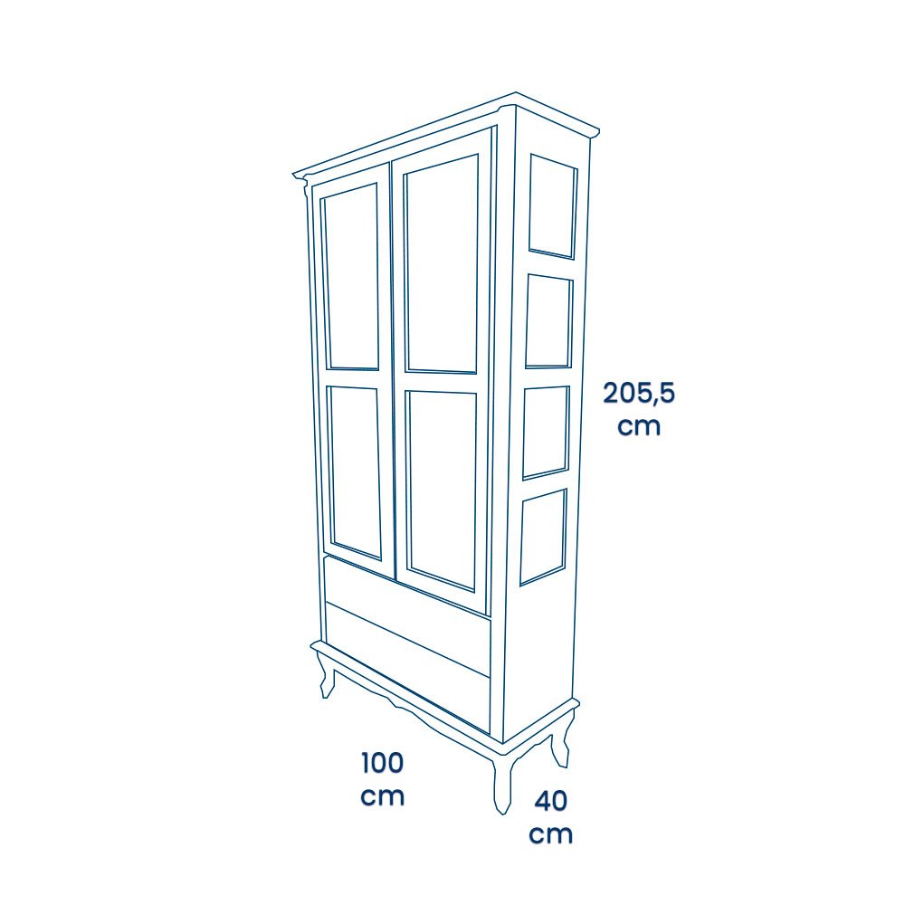Cristaleira com Espelho 2 Portas 3 Prateleiras de Vidro 2 Gavetas Pés ...