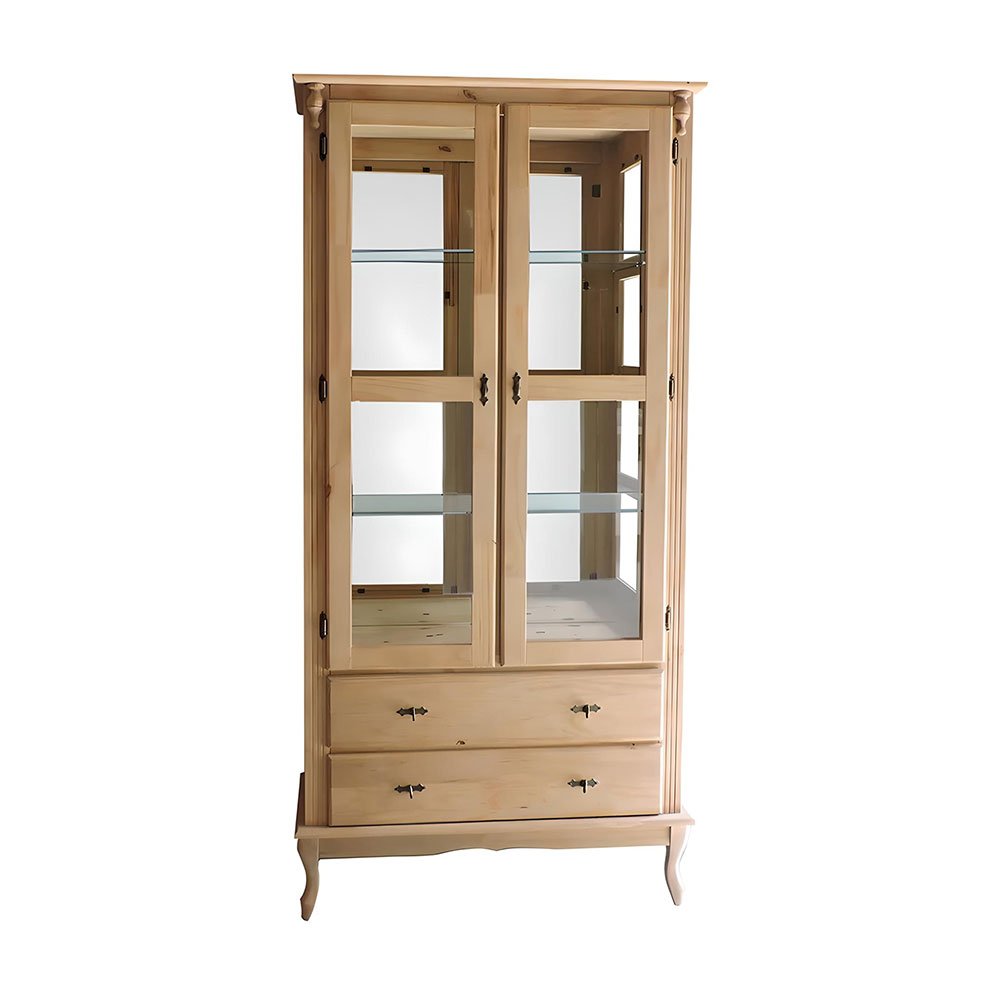 Cristaleira com Espelho 2 Portas 3 Prateleiras de Vidro 2 Gavetas Pés ...