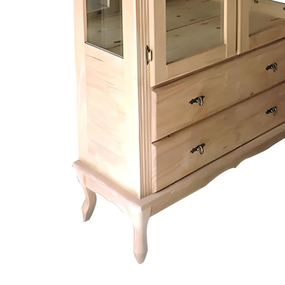 Cristaleira com Espelho 2 Portas 3 Prateleiras de Vidro 2 Gavetas Pés ...