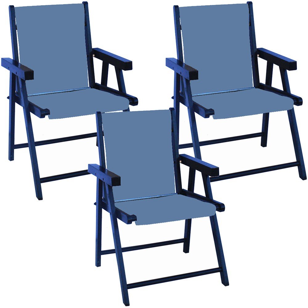 Kit 3 Cadeira Praia Dobrável Madeira Black-azul Claro | MadeiraMadeira