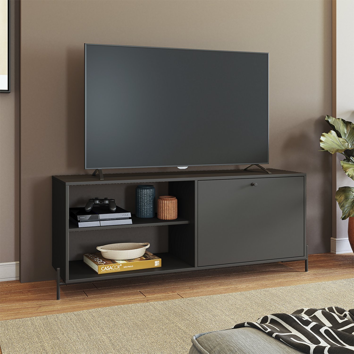 Rack para TV até 55 Polegadas em MDP 1 Porta | MadeiraMadeira