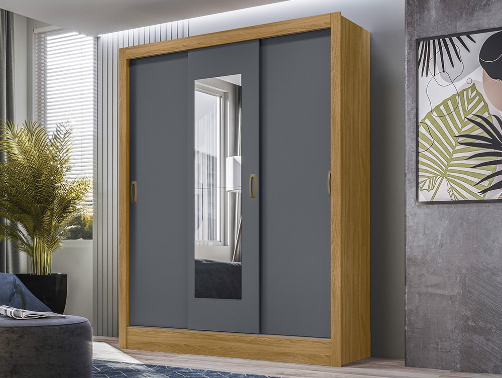 Guarda Roupa Solteiro Moval Bolívia Freijó Cinza Com Espelho ...