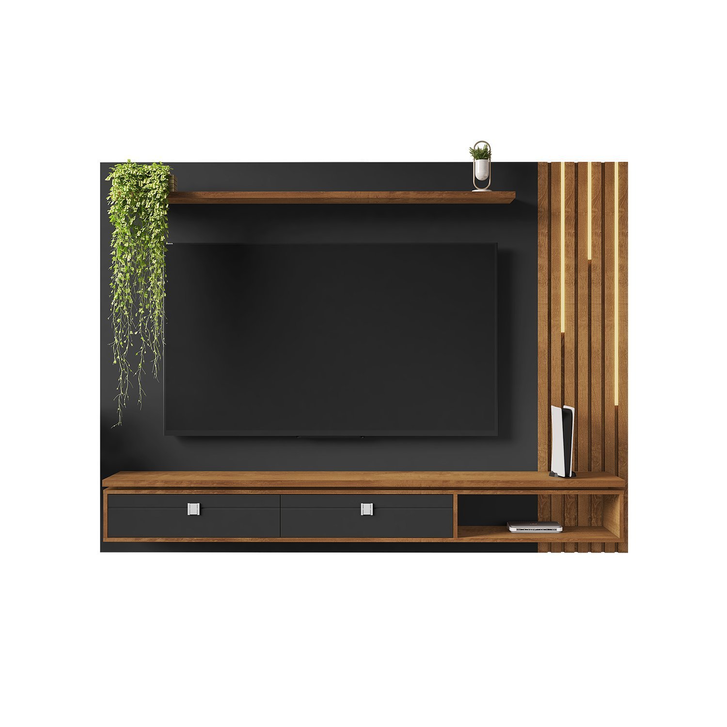 Painel Ripado Autêntico para TV até 80 Polegadas 2 Gavetas com Friso ...