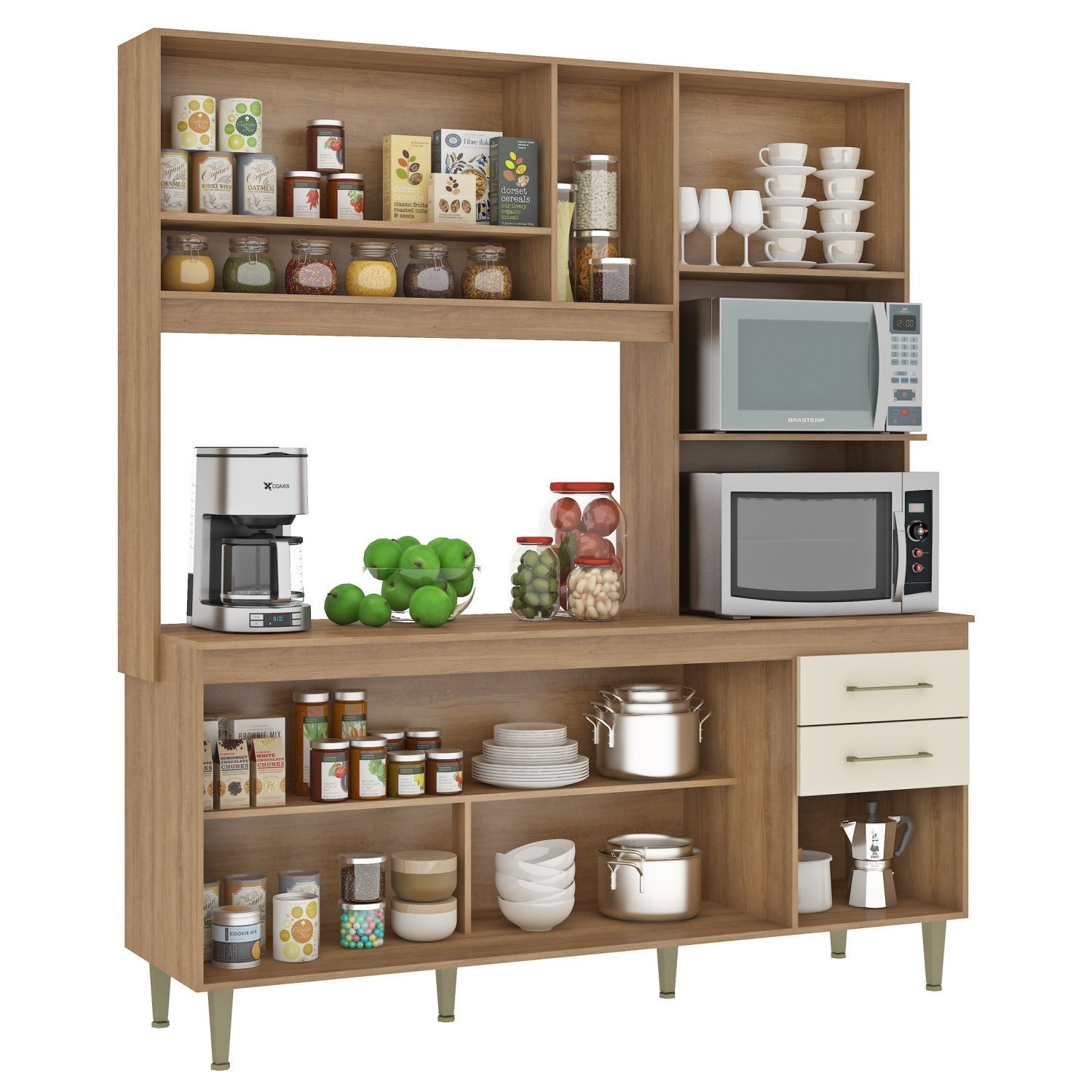 Cozinha Compacta Melissa com Tampo 184cm 8 Portas 2G com Vidro | MadeiraMadeira