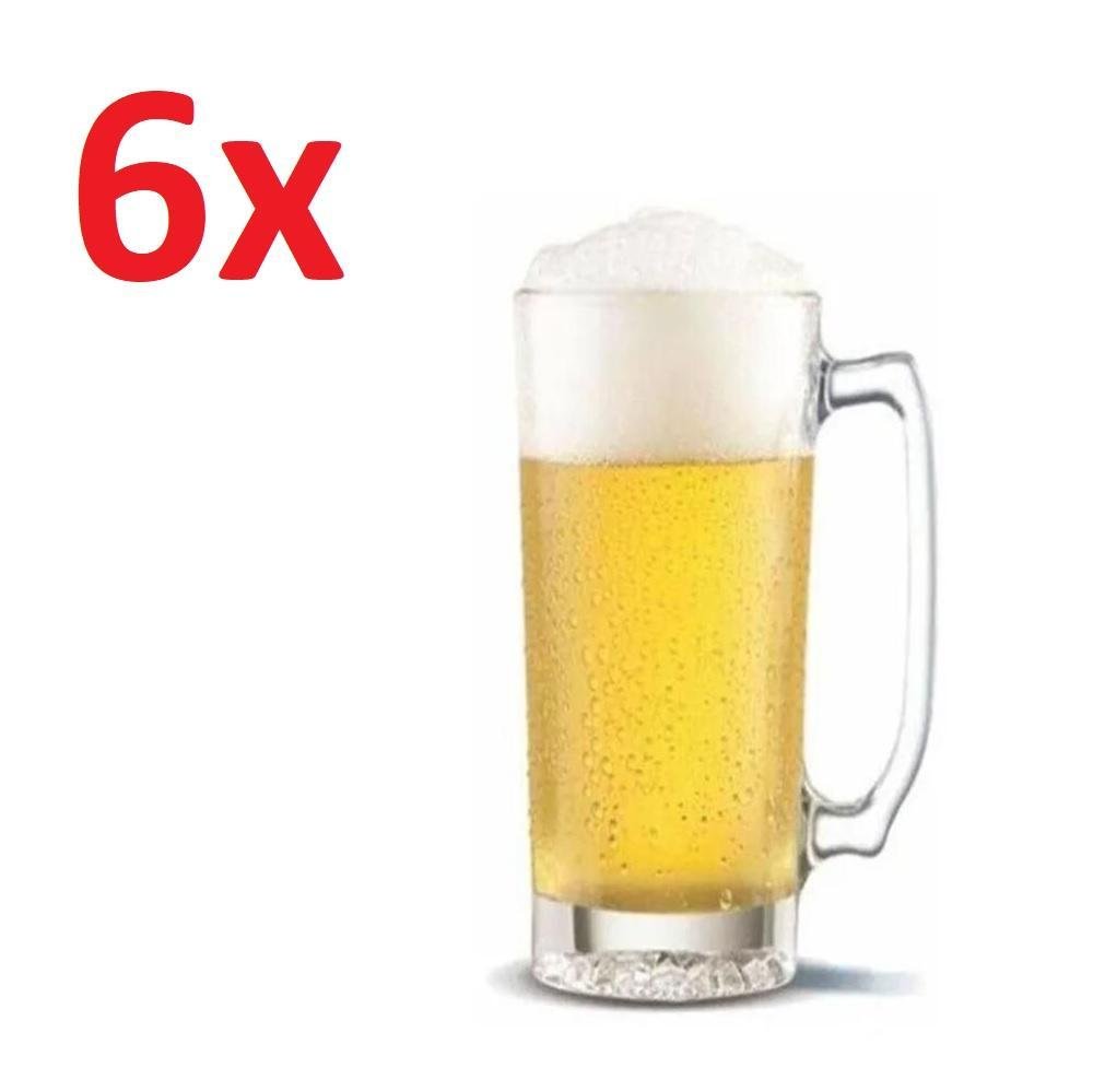 KIT CONJUNTO COM 6 CANECA CHOPP CERVEJA DE VIDRO COM ALCA PARA BAR RESTAURANTE CERVEJARIA 368ML ...