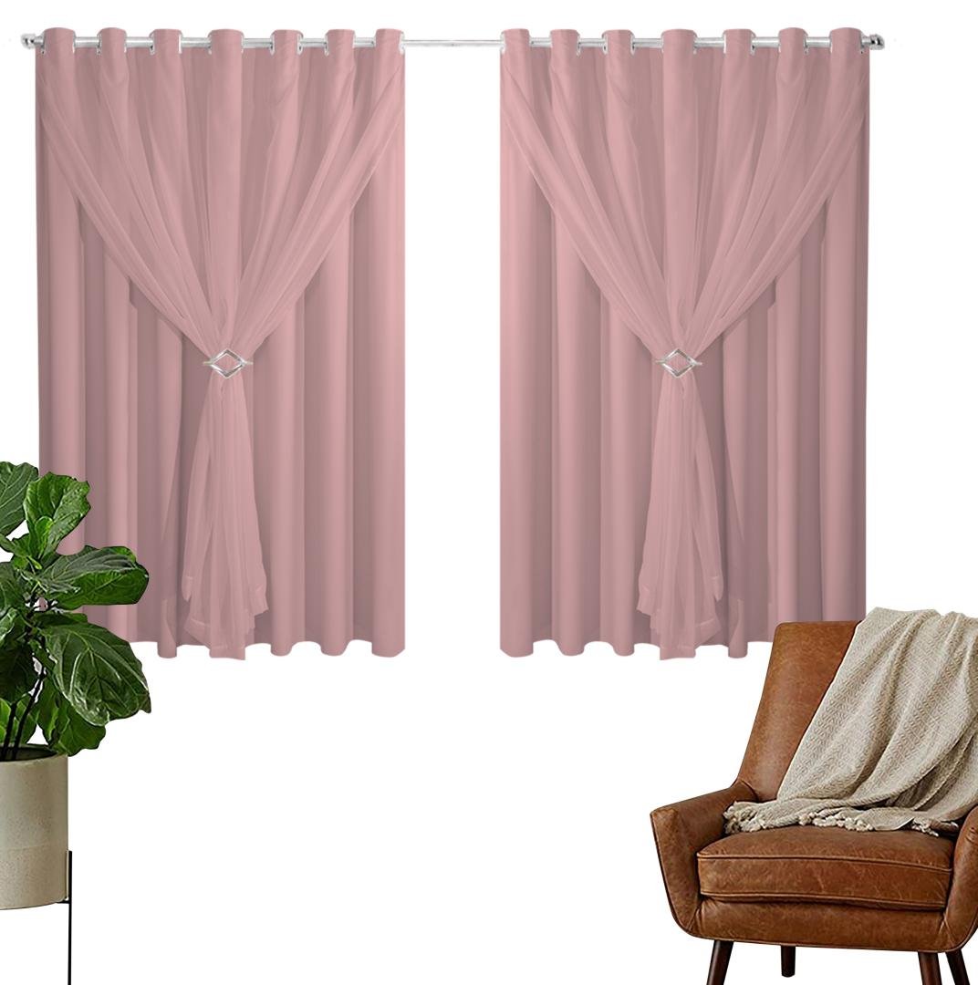 Cortina Blackout PVC 2,00m X 1,80m Com Voil Rosa | MadeiraMadeira