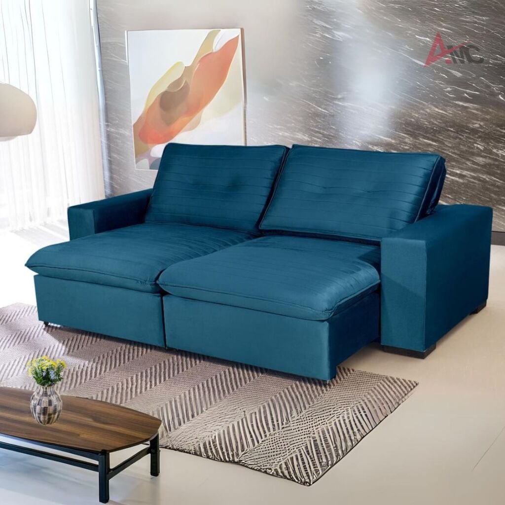 Estofado 8015 2,90 Metrros 2 Assentos Tecido 200066 Azul Maggiore | MadeiraMadeira