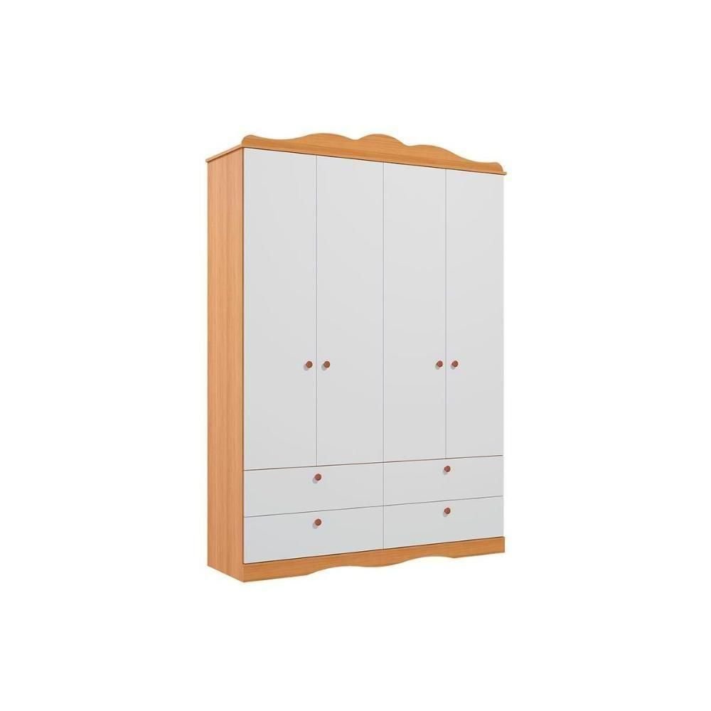 Guarda Roupa Bebê Encanto C- 4 Portas e 4 Gavetas Nature-branco ...