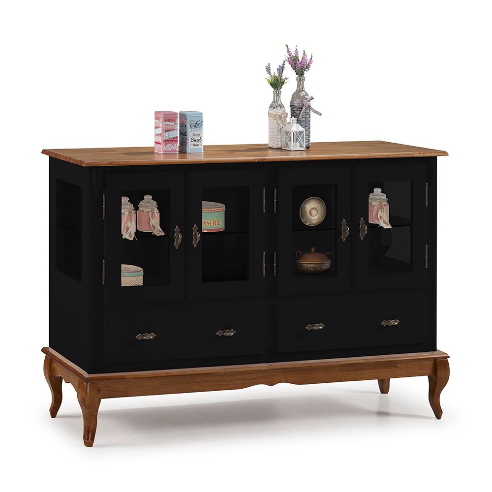 Buffet Aparador 4 Portas 2 Gavetas Prateleiras em Vidro 60510 Linz ...