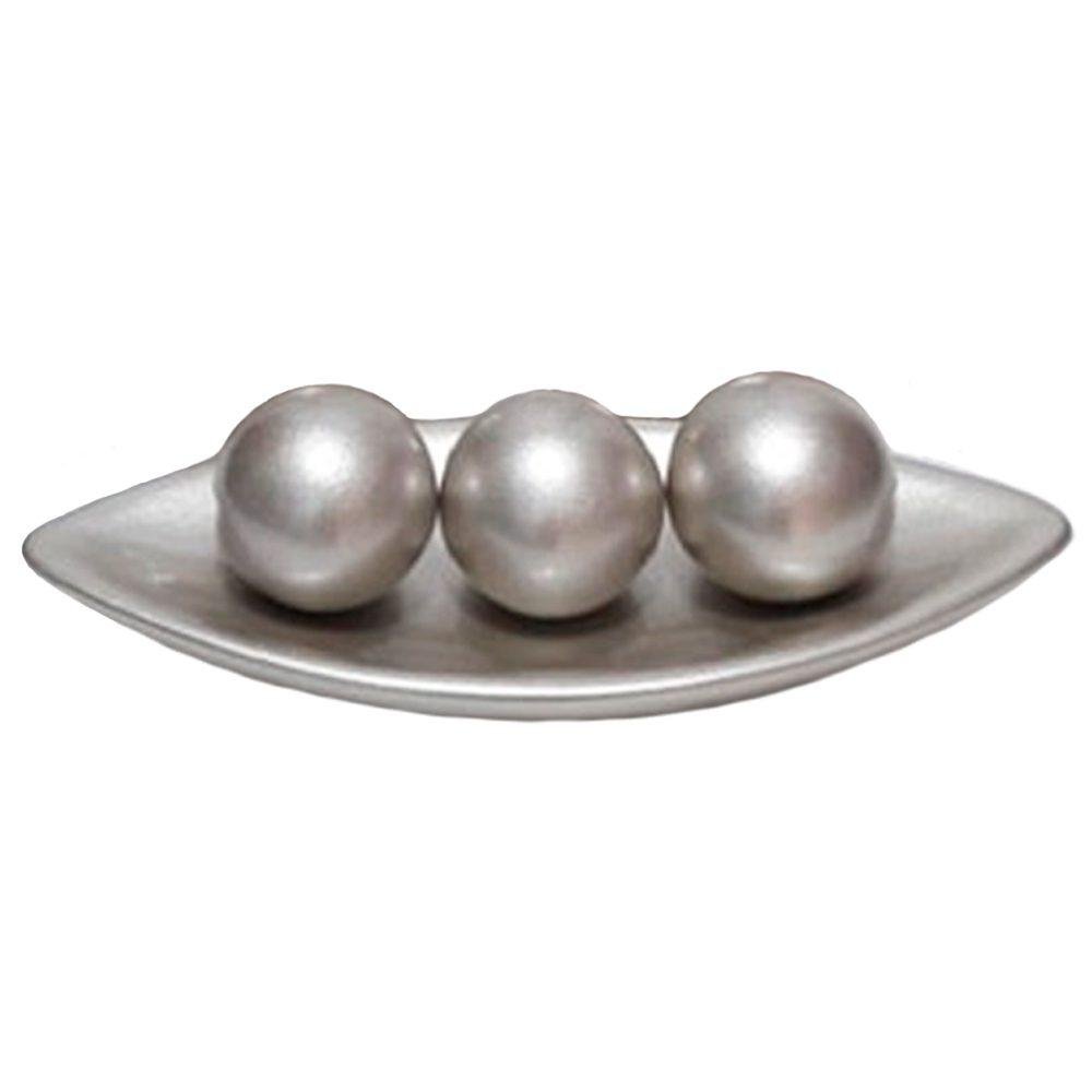 Barca Centro de Mesa 3 Esferas em Cerâmica Decor - Prata | MadeiraMadeira