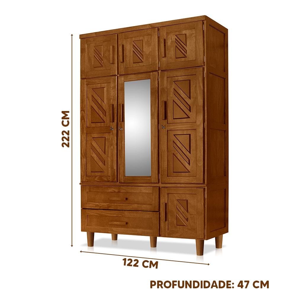 Guarda Roupa Em Madeira Maciça Com Espelho 7 Portas 2 Gavetas 122cm ...