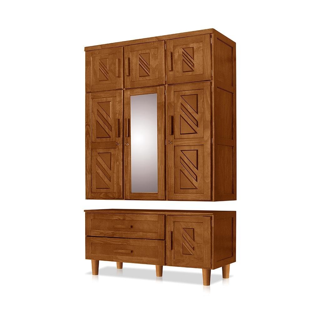 Guarda Roupa Em Madeira Maciça Com Espelho 7 Portas 2 Gavetas 122cm ...