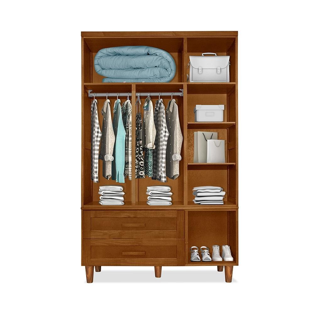 Guarda Roupa Em Madeira Maciça Com Espelho 7 Portas 2 Gavetas 122cm ...