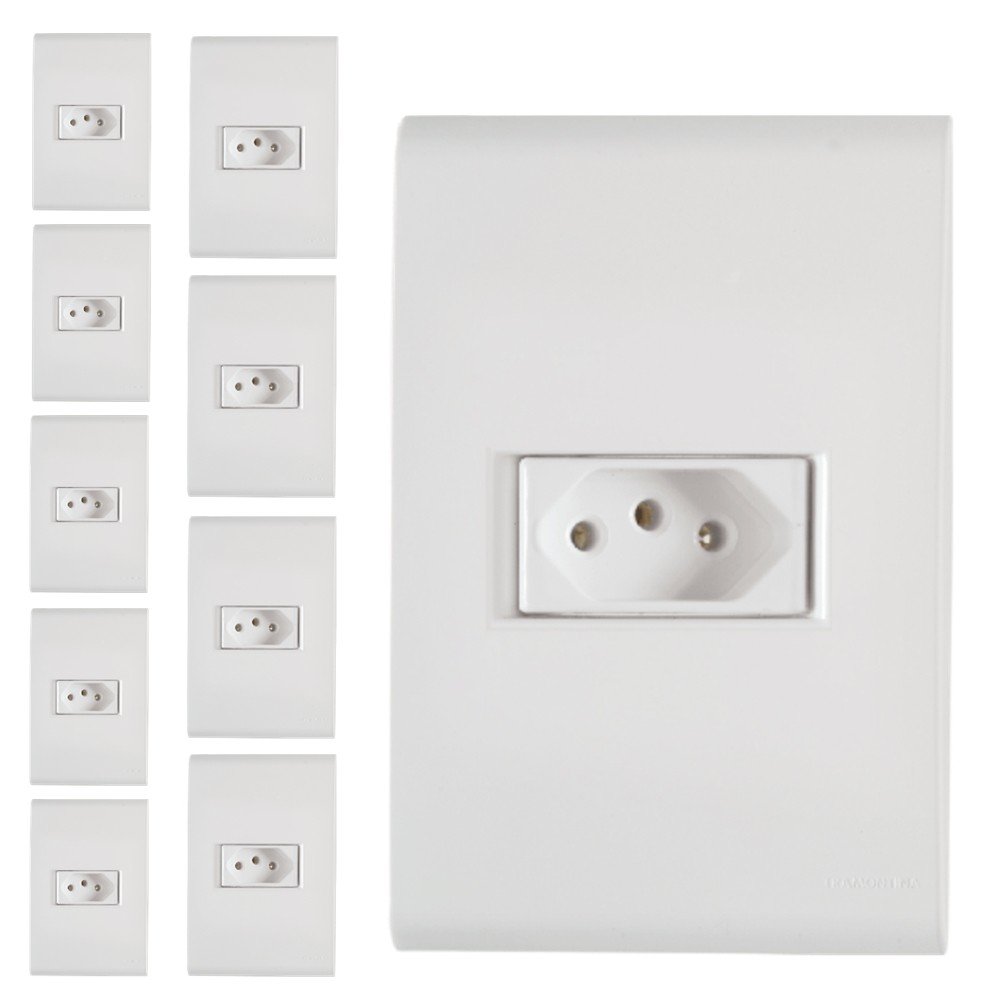 Kit 10 Unidades Tomada Simples LIZ Branco Tramontina 10A/250V ...