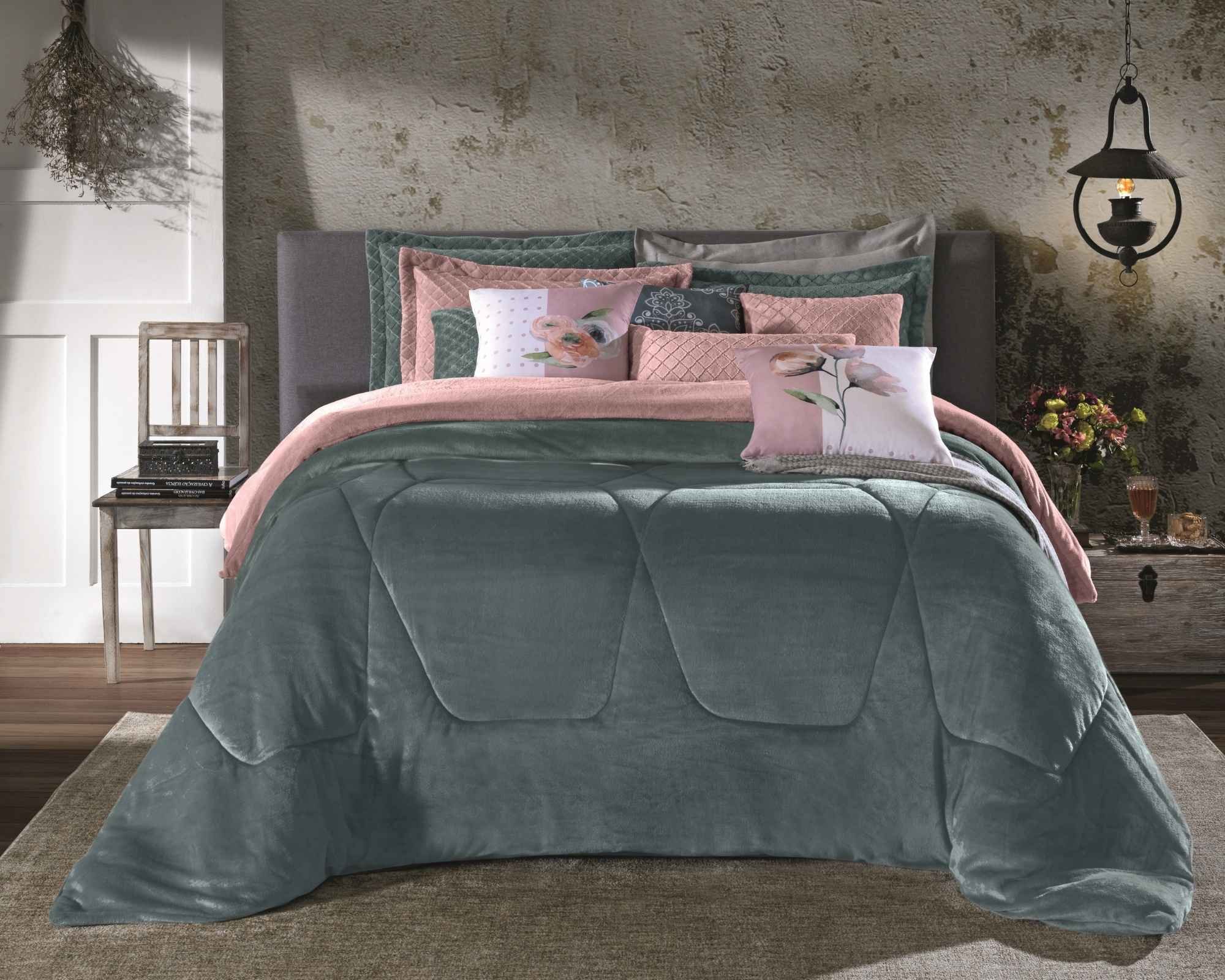 Edredom Plush Inove Liso King Verde Capri Hedrons | MadeiraMadeira