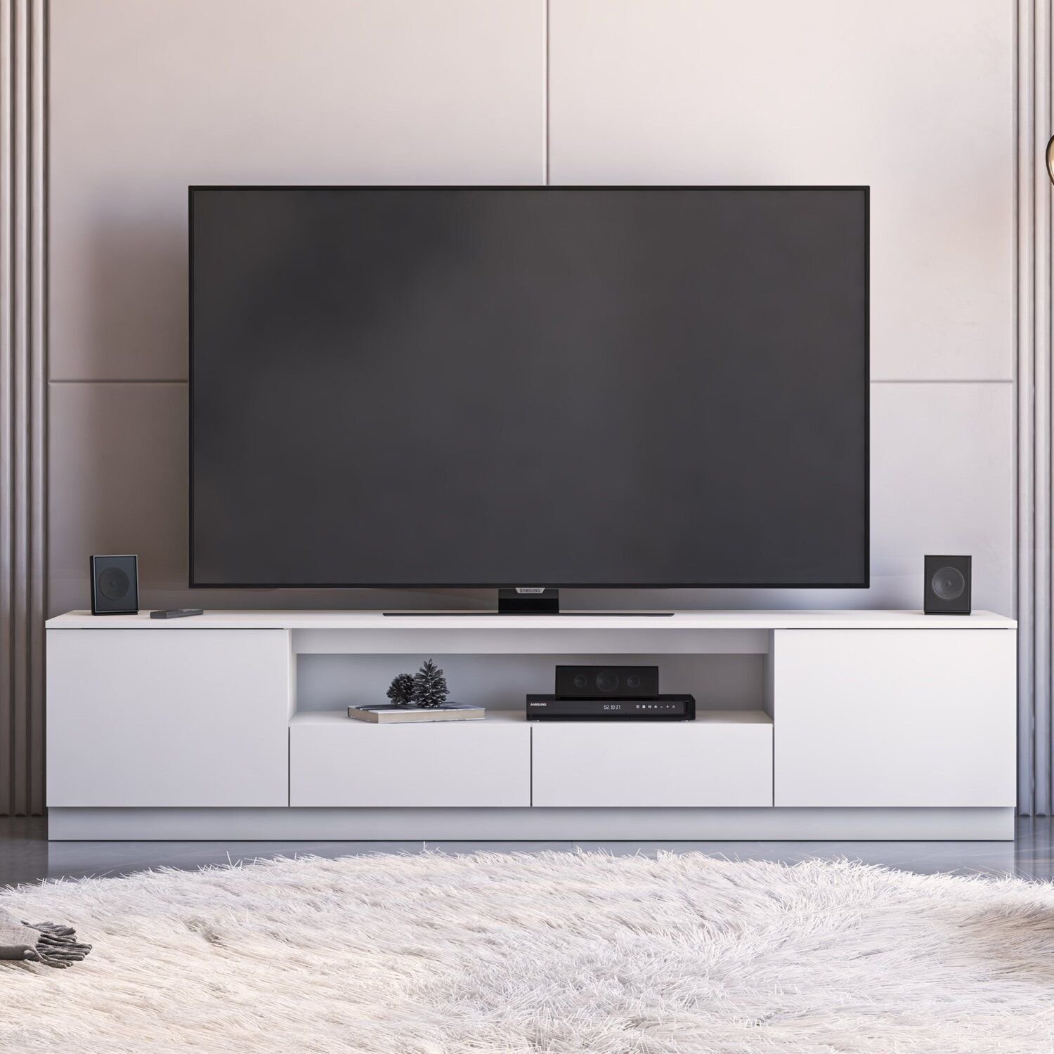Rack para Tv 85 Polegadas 100% MDF 200cm 2 Portas 2 Gavetas Liz Yescasa ...