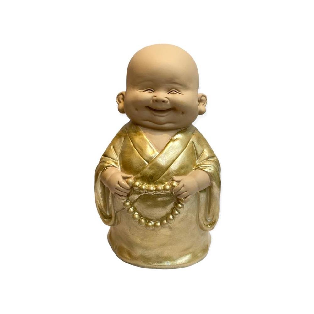 Escultura Monge Funny Dourado Sorrindo | MadeiraMadeira