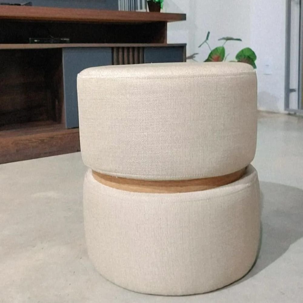 Puff Belt Redondo com Linho Bege | MadeiraMadeira