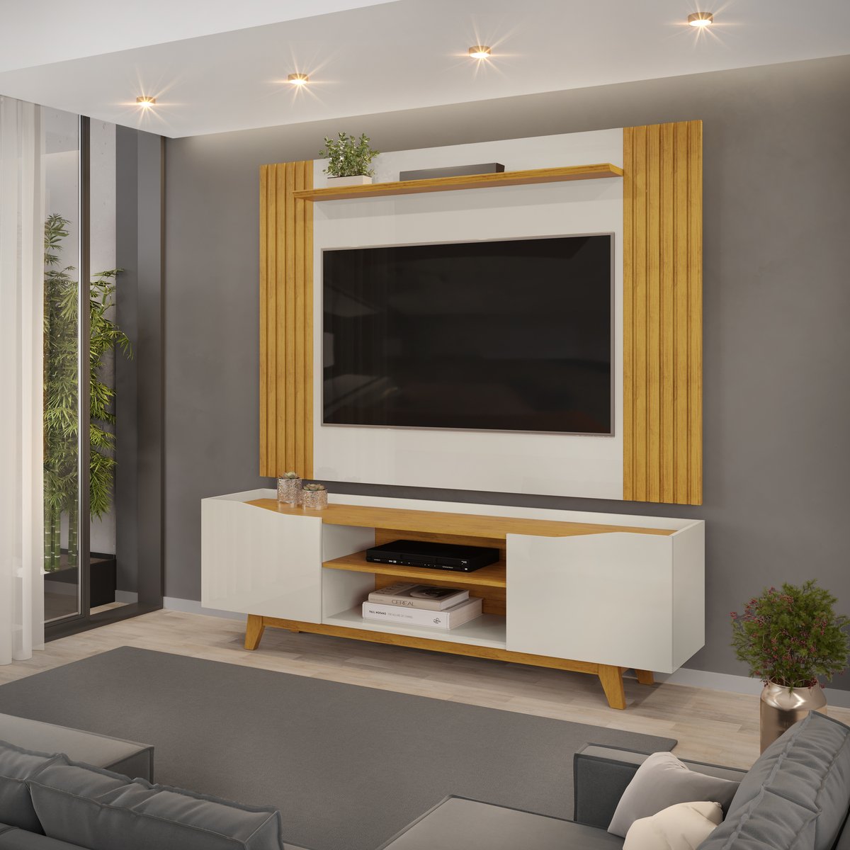 Bancada e Painel para Tv 70" Agnes Bali Cedro Dj Móveis | MadeiraMadeira