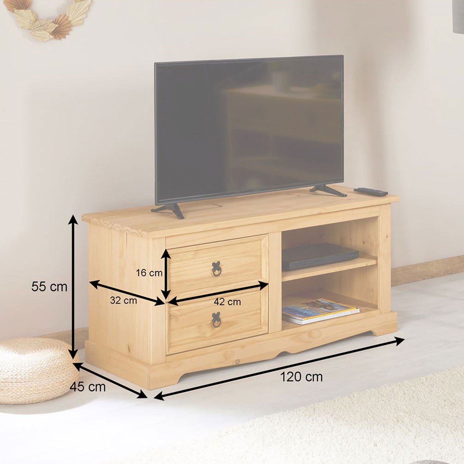 Rack Tv Bancada Madeira 40 Polegadas 2 Gavetas Rústico | MadeiraMadeira