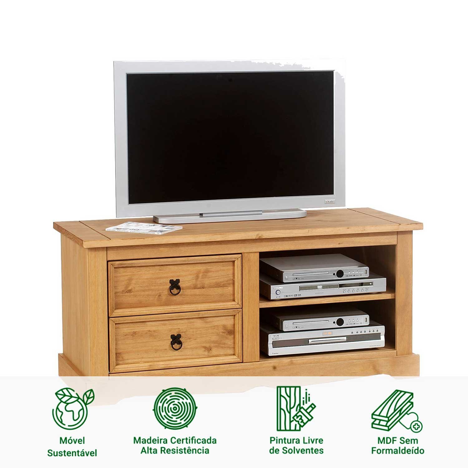 Rack Tv Bancada Madeira 40 Polegadas 2 Gavetas Rústico | MadeiraMadeira