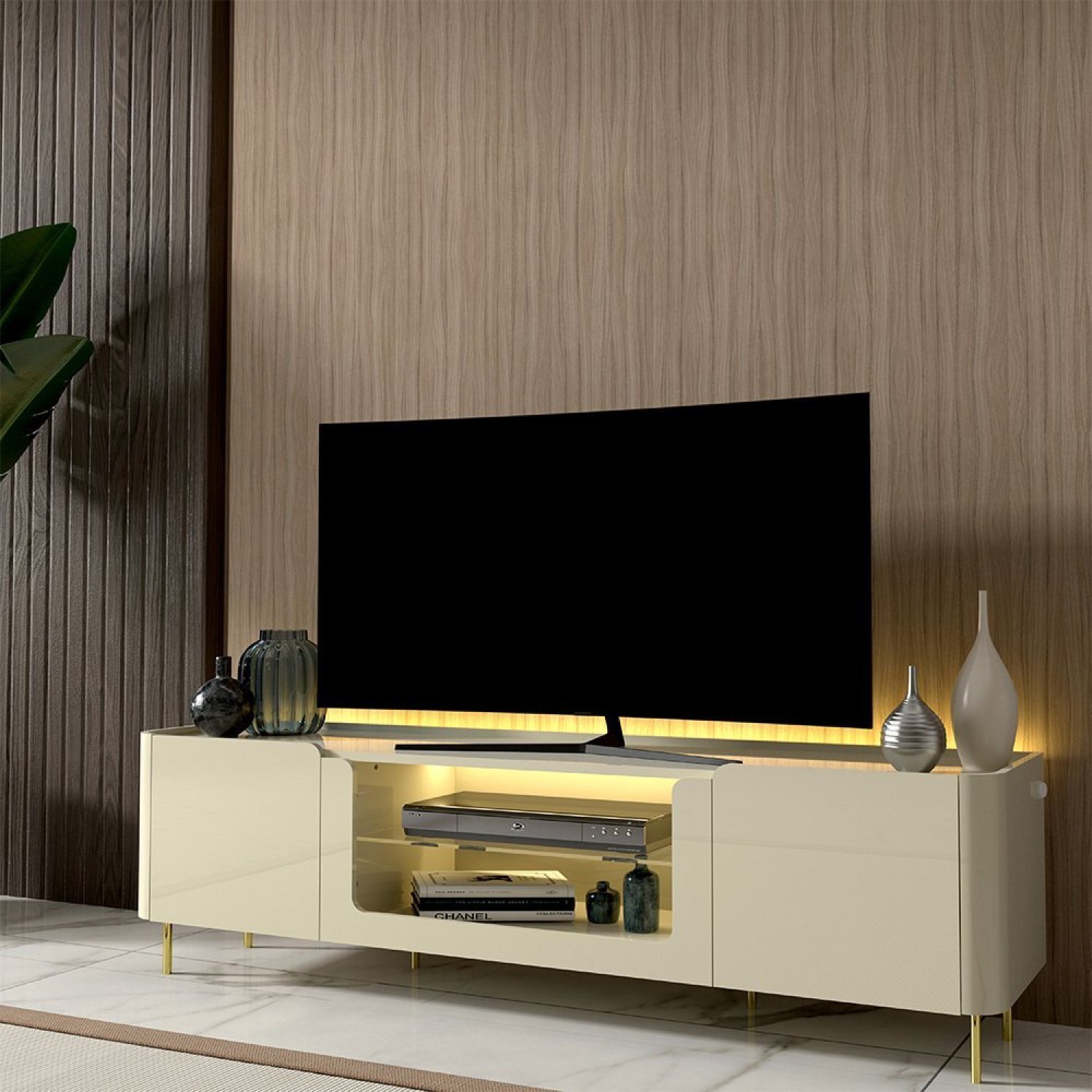 Rack para TV até 75 Polegadas com LED e Pés de Ferro 170cm Splendore ...