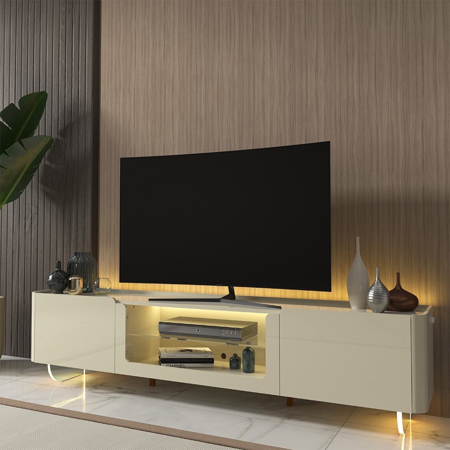 Rack para TV até 85 Polegadas com LED com Pés Vidro 230cm Splendore Yescasa | MadeiraMadeira