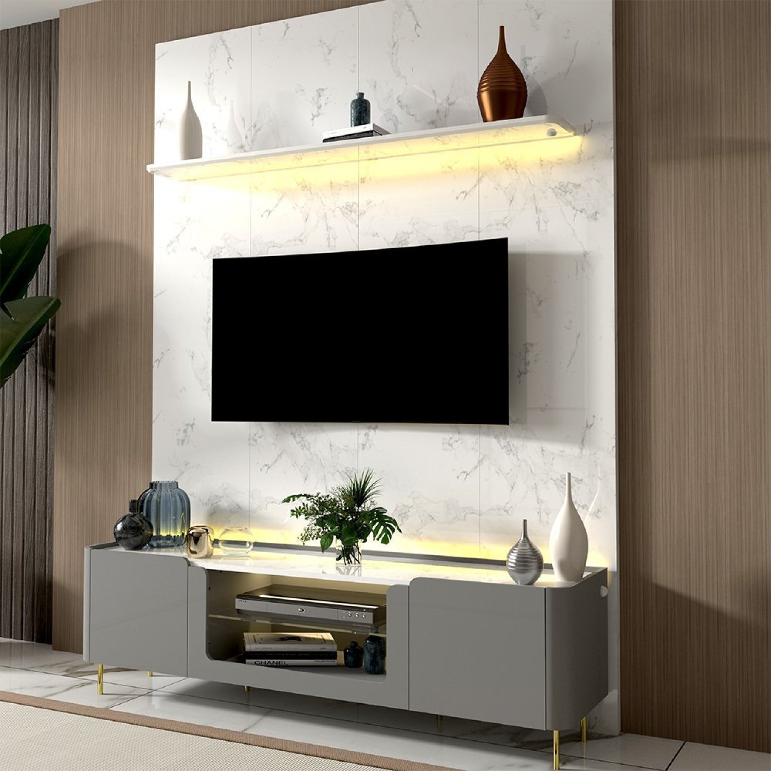 Rack com Painel para TV até 75 Polegadas 2 Portas com LED com Pés Ferro 180cm Splendore Yescasa ...