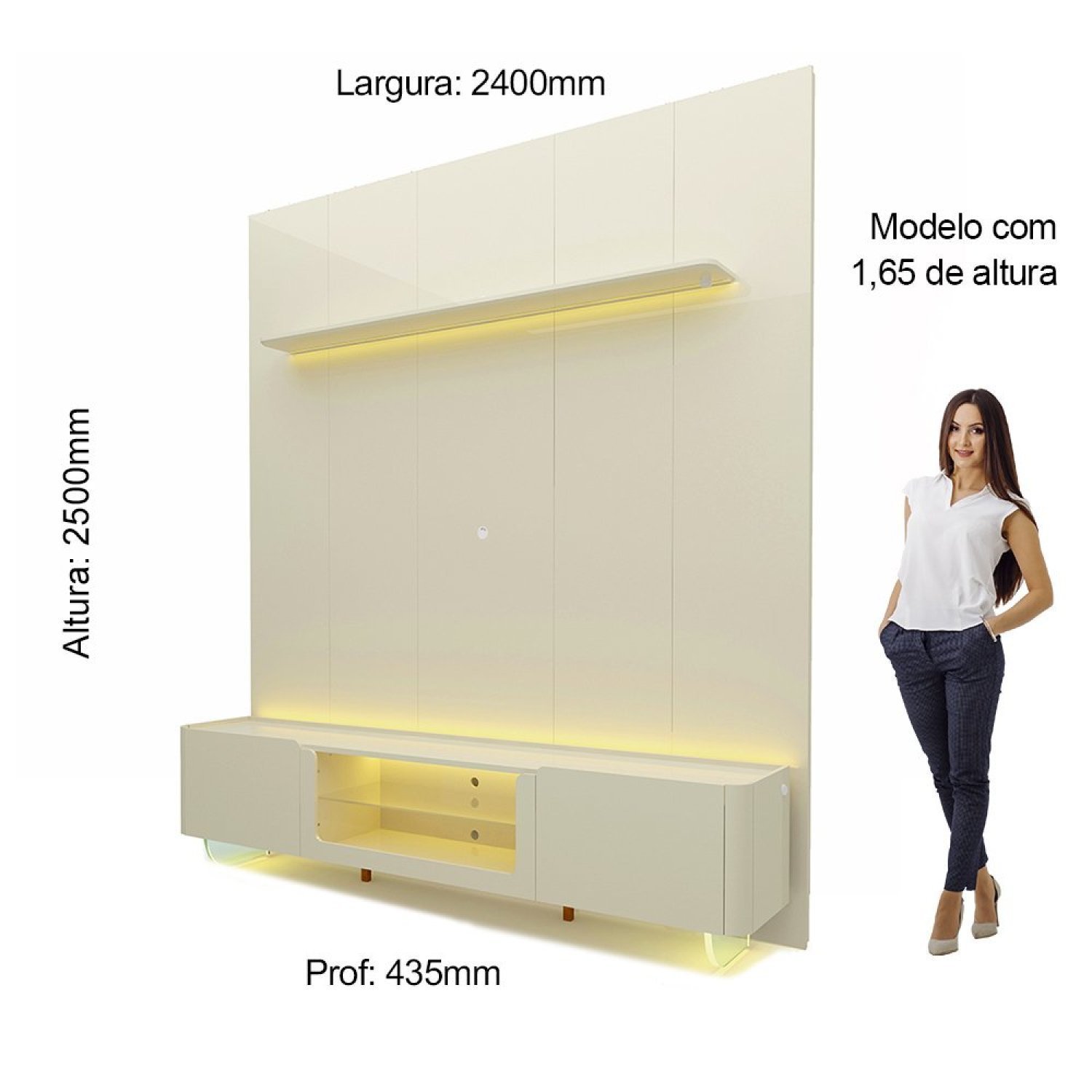 Rack com Painel para TV até 85 Polegadas 2 Portas com LED com Pés Vidro 240cm Splendore Yescasa ...