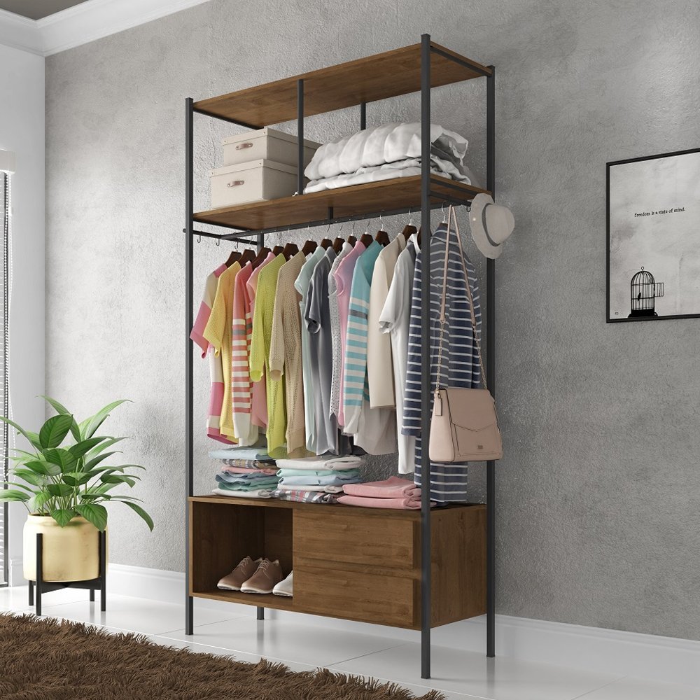 Guarda-Roupa Casal Industrial Preto/Demolição Arya | MadeiraMadeira