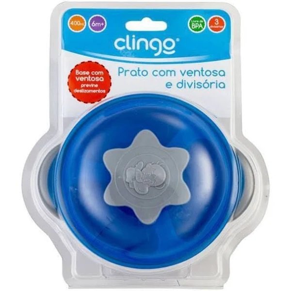 Prato com Ventosa e Divisoria Infantil Clingo Azul | MadeiraMadeira