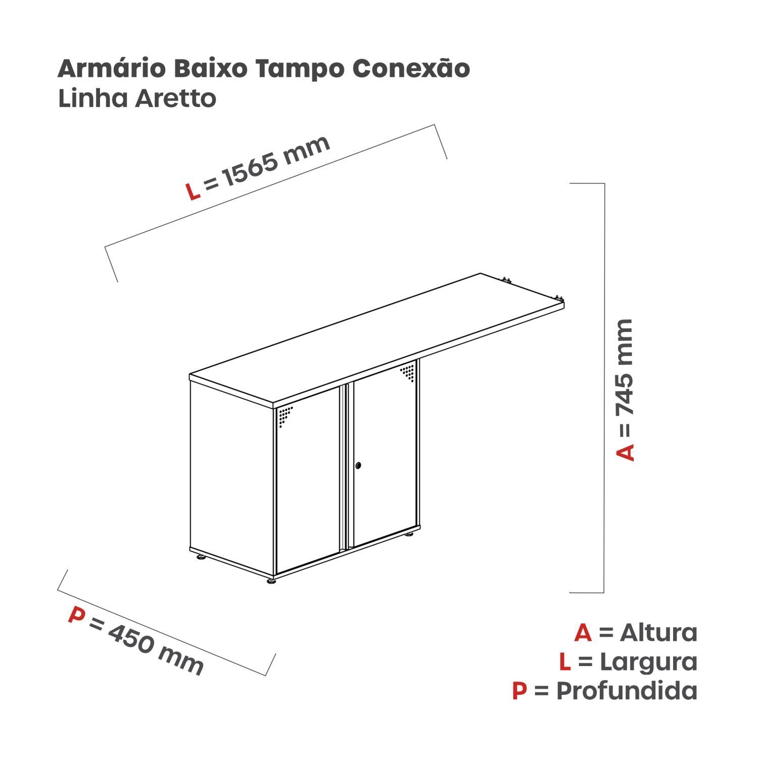 Armário para Escritório Baixo com Conexão Tampo 156cm | MadeiraMadeira