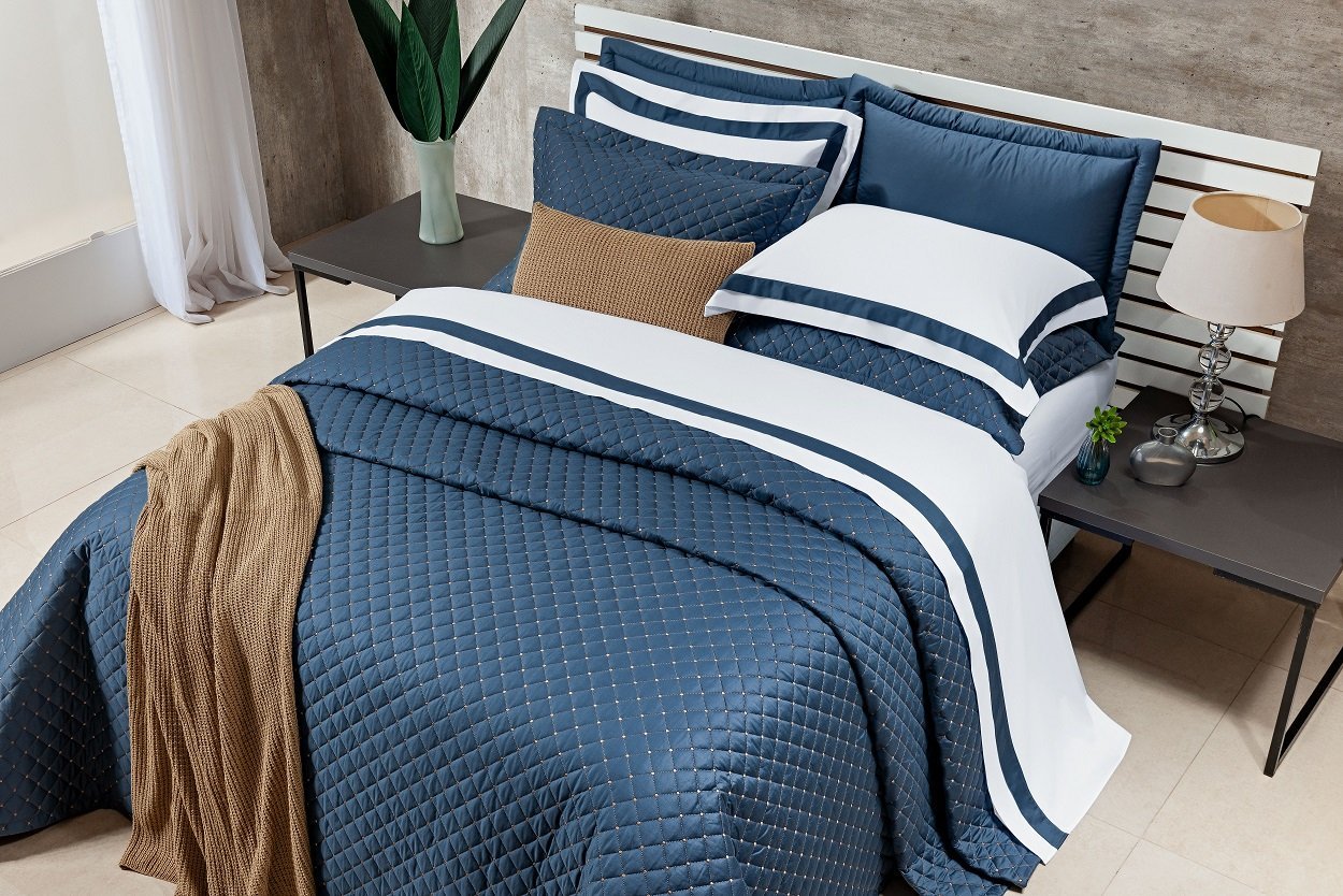 Cobre Leito Solteiro King Laisa 400 Fios Egípcio Azul | MadeiraMadeira