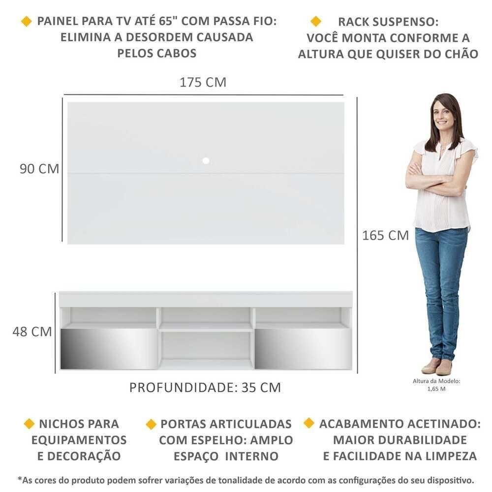 Rack Suspenso Com Espelho, Painel Tv 65'' E 2 Portas | MadeiraMadeira