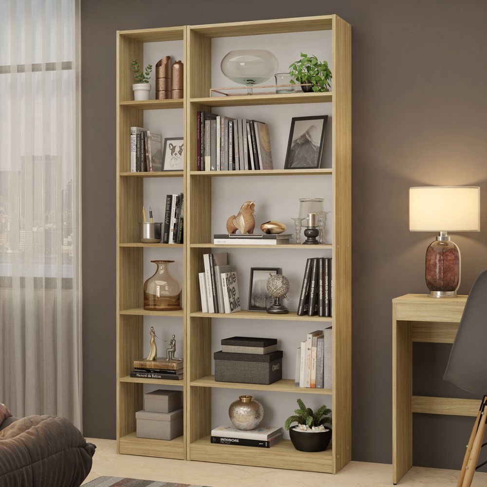 Kit Madesa Estante Livreiro 6908 + Estante Livreiro 6906 Carvalho Cor ...