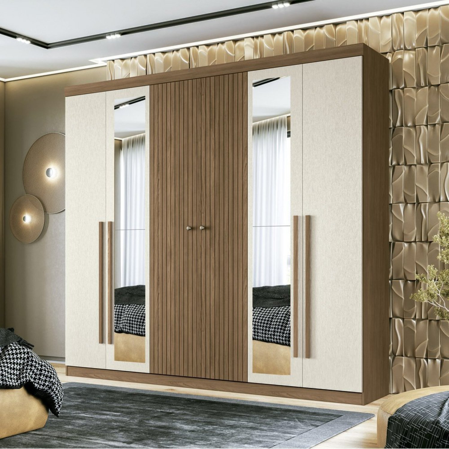 Guarda Roupa Casal Ripado 6 Portas 4 Gavetas Antony com Espelhos ...