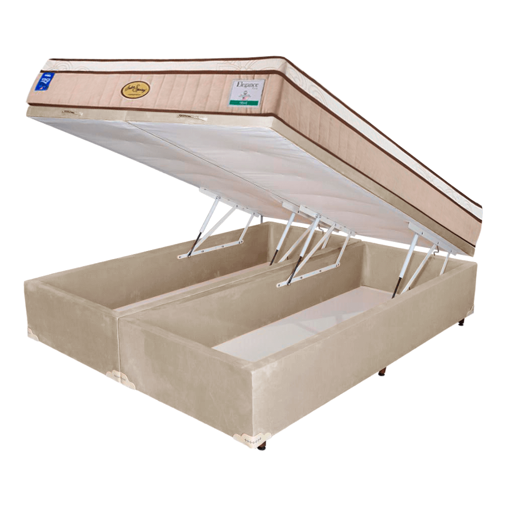 Conjunto Colchão C/ Box Baú Alum King (L: 193cm x A: 55cm L: 203cm) C/ Tampo em Malha Belga e ...