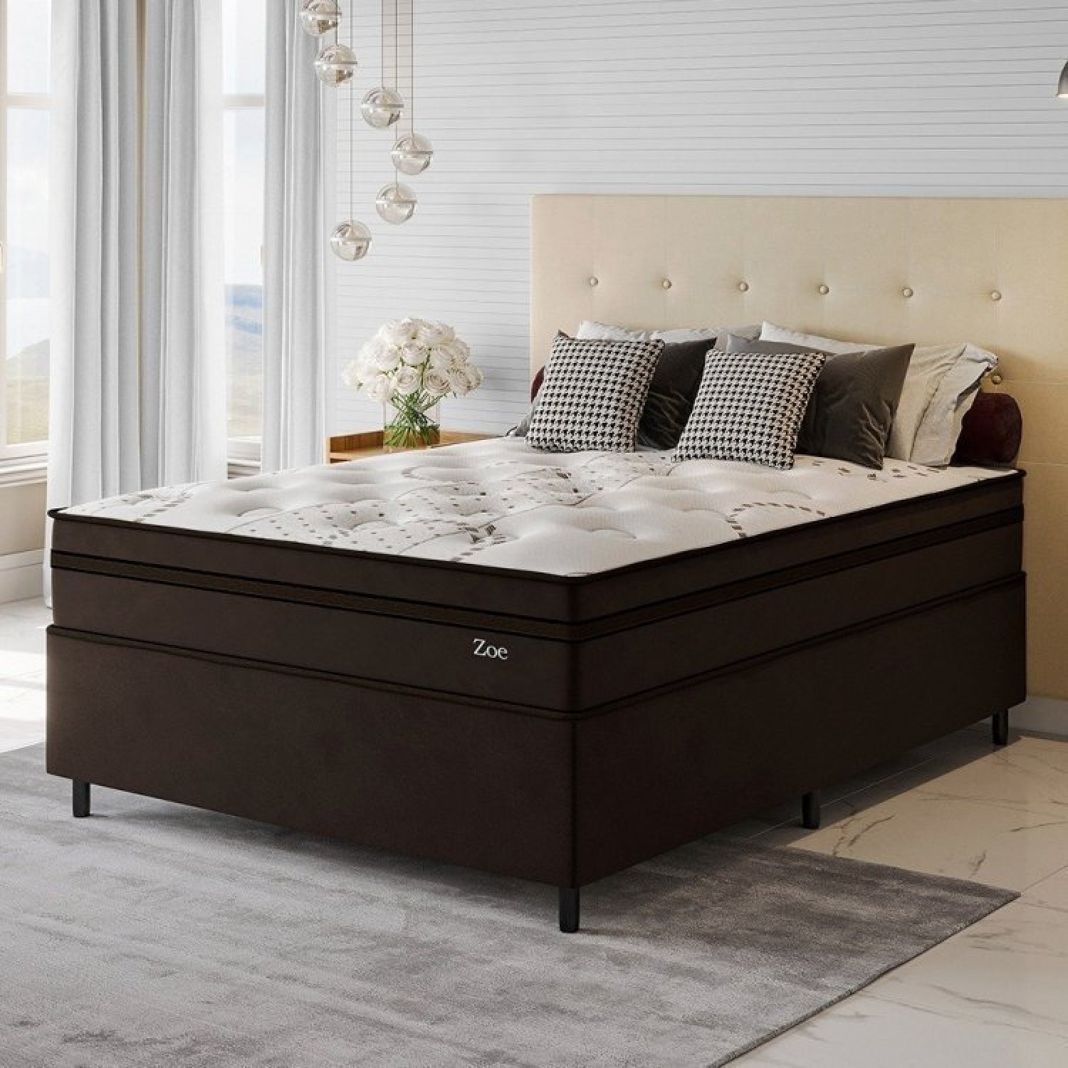 Conjunto Cama Box Casal Zoe Com Molas Ensacadas 138 x 188 x 65 Yescasa ...