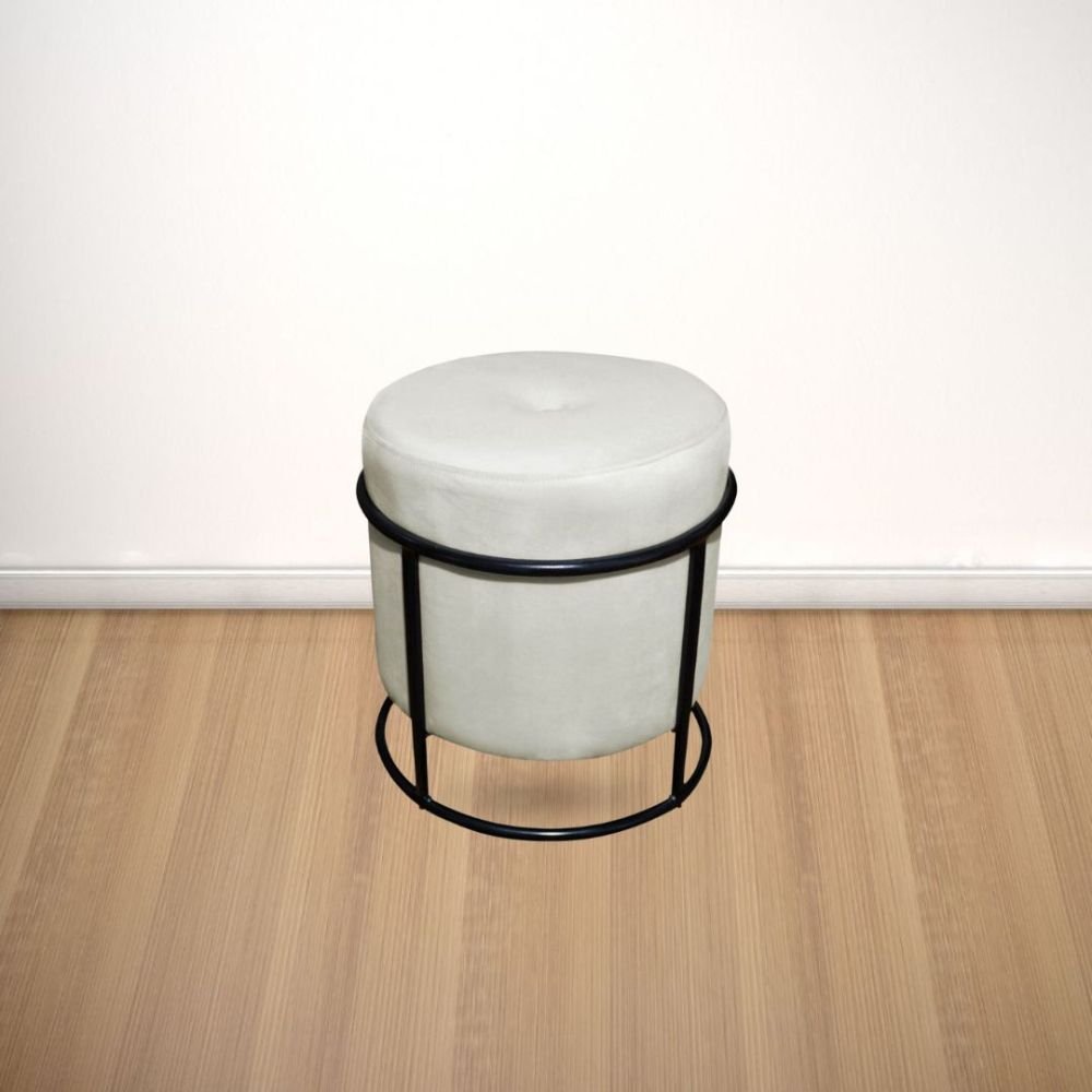 Puff Redondo Decorativo Royale Base Preto Suede:Bege | MadeiraMadeira